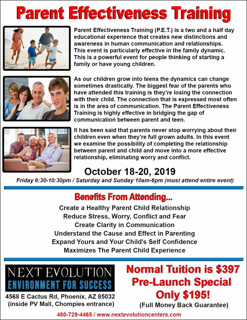 Parent Effectiveness Training flyer | Next Evolution Centers